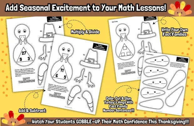 Thanksgiving Math Craft Fact Family, Fall Turkey Activities Fact ...