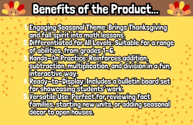 Thanksgiving Math Craft Fact Family, Fall Turkey Activities Fact ...