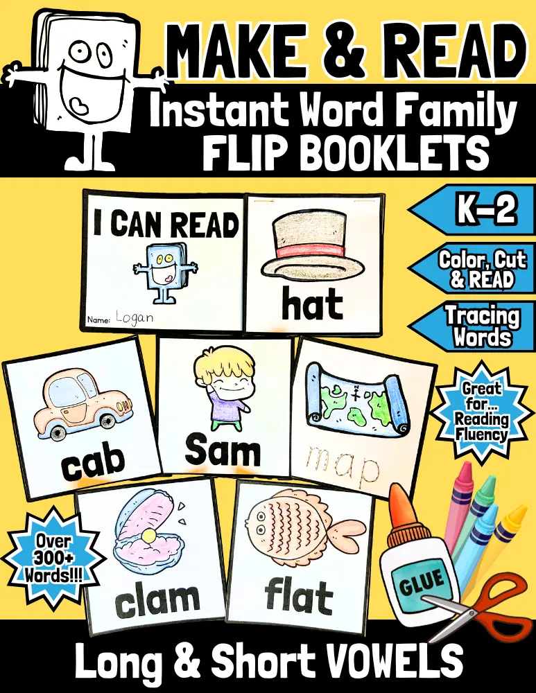 Long and Short Vowels Phonics Flipbooks, 300+ Word Families Fluency ...