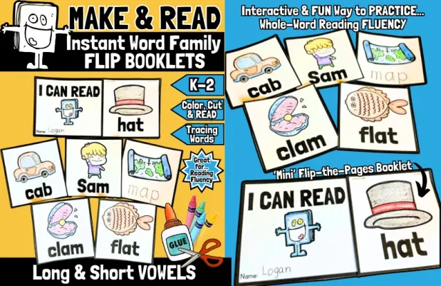Long and Short Vowels Phonics Flipbooks, 300+ Word Families Fluency ...