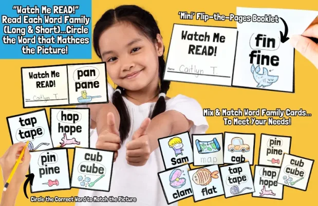 Long and Short Vowels Phonics Flipbooks, 300+ Word Families Fluency ...
