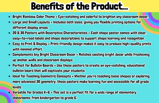 2D and 3D Shape Posters, Geometric Math Anchor Charts, Rainbow Math ...