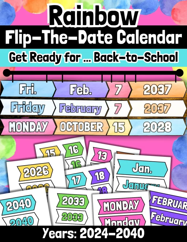 Daily Flip Calendar Cards 2024-2040, Magnetic Rod Flip Date Rainbow ...