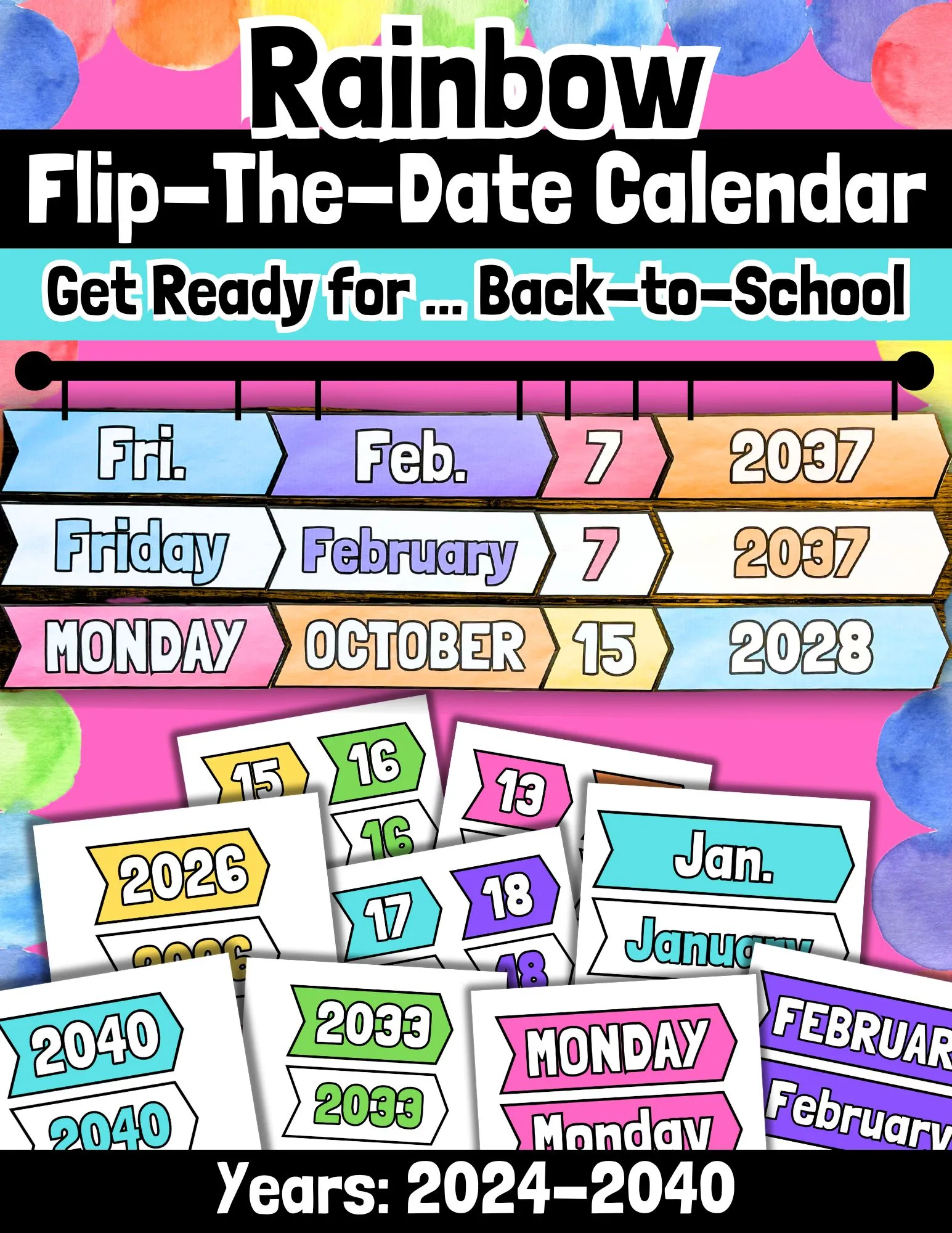 Daily Flip Calendar Cards 2024-2040, Magnetic Rod Flip Date Rainbow ...