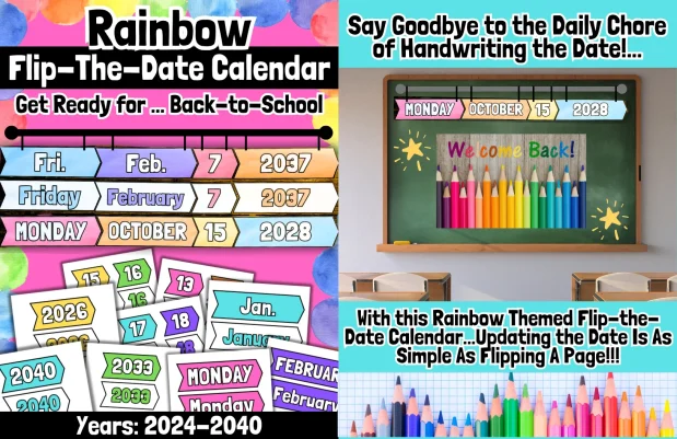 Daily Flip Calendar Cards 2024-2040, Magnetic Rod Flip Date Rainbow ...