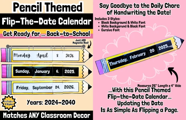 Pencil Flip Calendar 2024-2040, Date Flip Cards, Magnetic Rod Flip-the ...