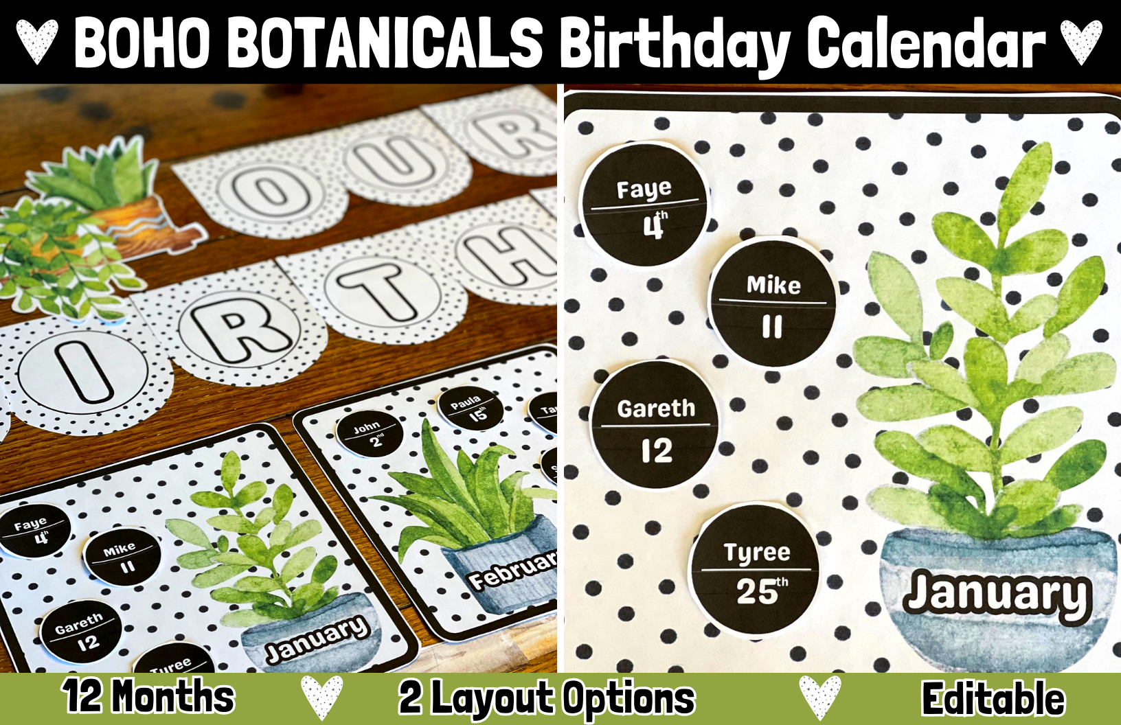 EDITABLE Boho Birthday Calendar, Birthday Display, Birthday Board Wall ...