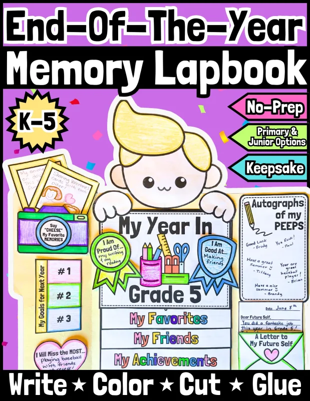 End-of-the-Year Memory Book Craft, Lapbook Reflection Keepsake Activity ...