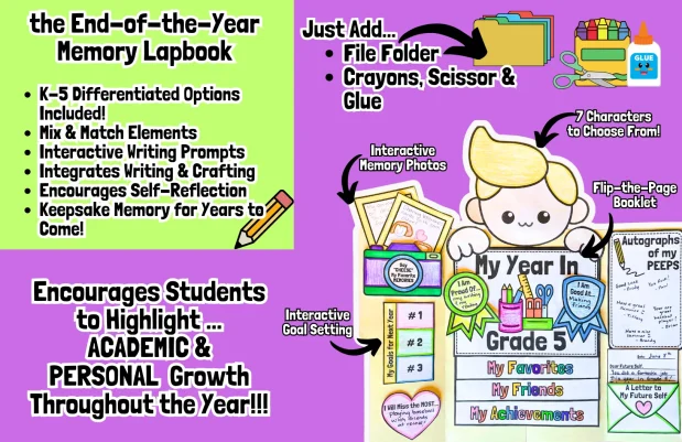 End-of-the-Year Memory Book Craft, Lapbook Reflection Keepsake Activity ...