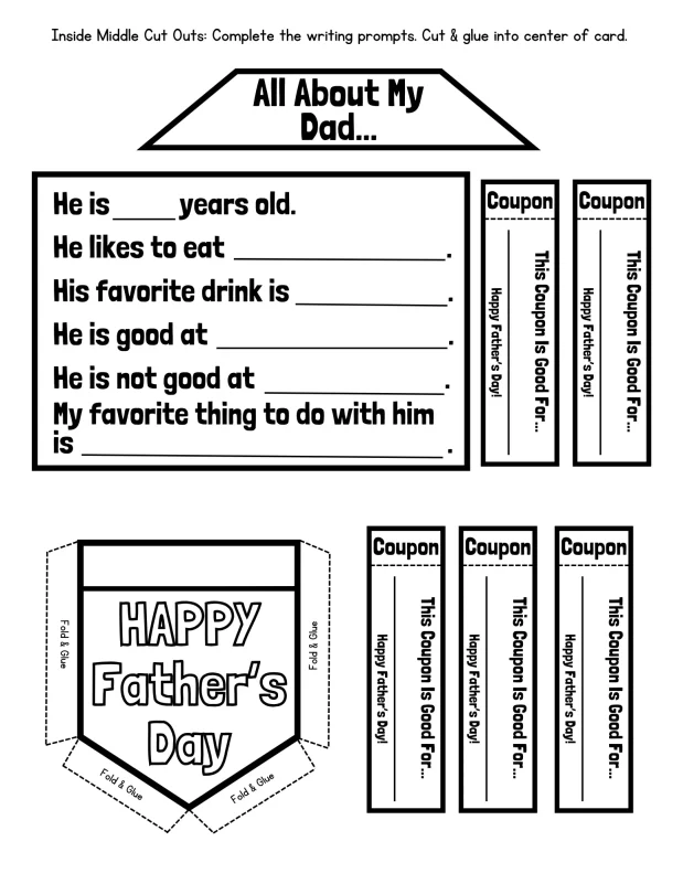 Father's Day Lapbook Card Craft End-of-the-Year Printable June Writing ...
