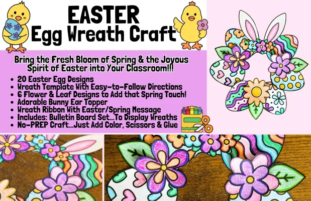 Easter Spring Craftivity Egg Wreath March April May Craft Activity Art ...