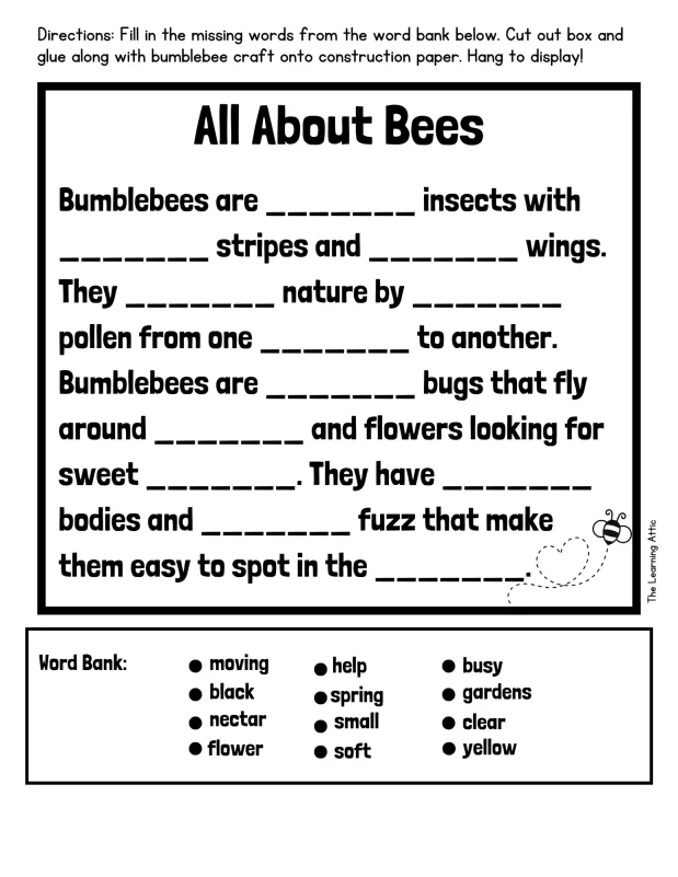 Spring Bee Insect Craft Printable Writing Prompts Activity March April ...