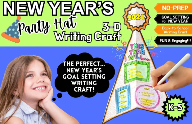 New Year 3-D Party Hat Goal Setting Writing Craft Back to School After ...