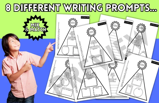 New Year 3-D Party Hat Goal Setting Writing Craft Back to School After ...