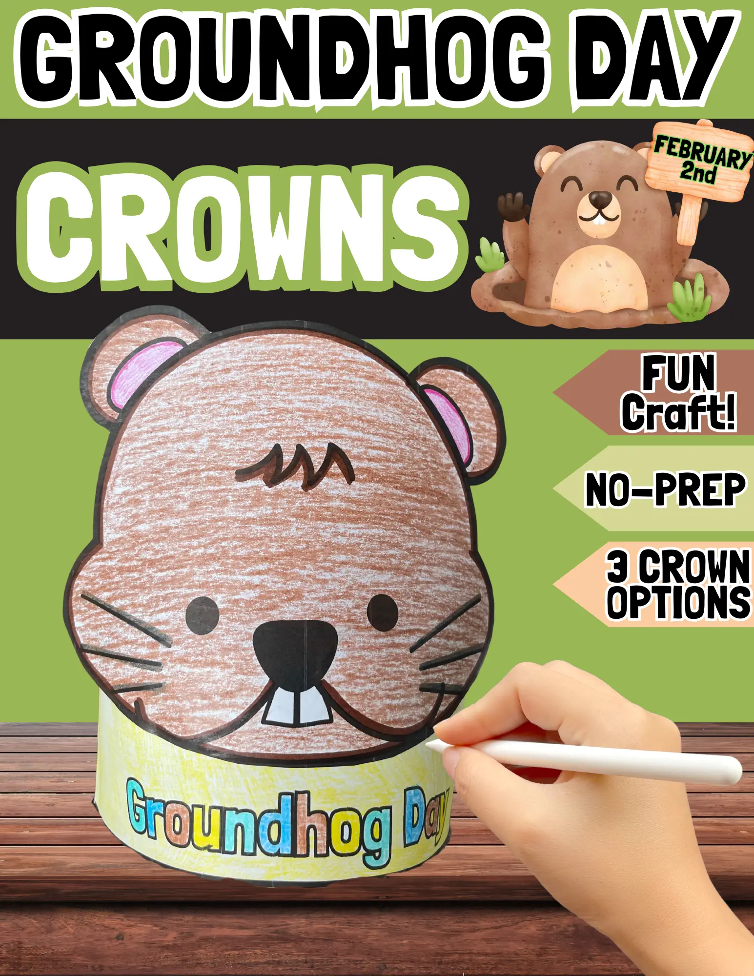 Groundhog Day Craft, Prediction Crowns, Groundhog Activity, K-5 ...