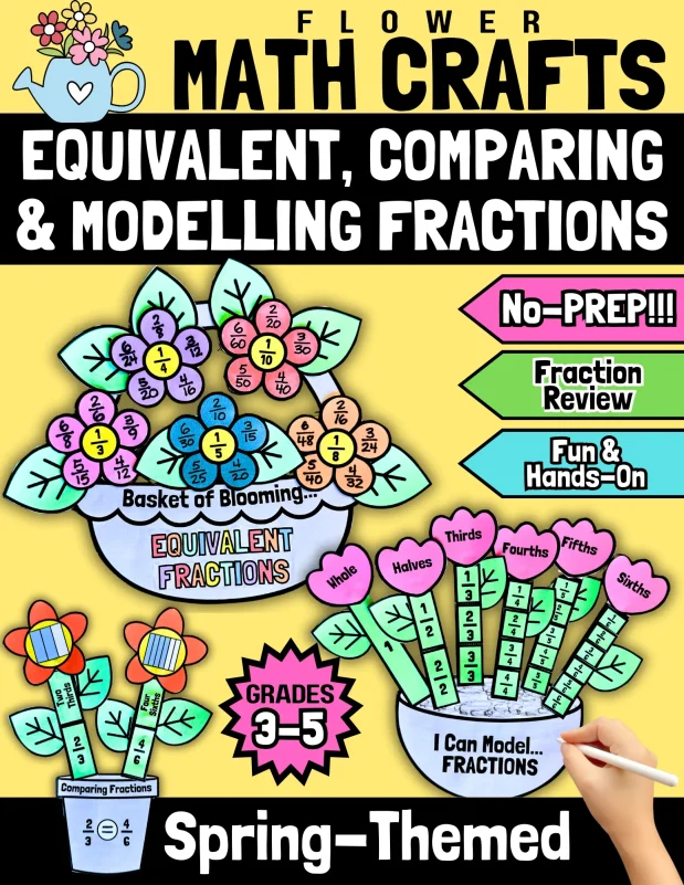 Spring Math Craft Equivalent & Comparing Fractions April May Flower ...
