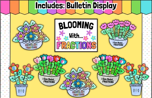 Spring Math Craft Equivalent & Comparing Fractions April May Flower ...