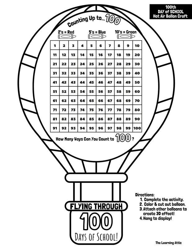 100th Days of School Math & Writing Hot Air Balloon Craft Hundreds Day ...