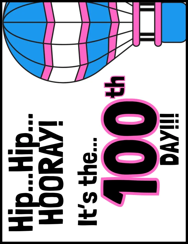 100th Days of School Math & Writing Hot Air Balloon Craft Hundreds Day ...