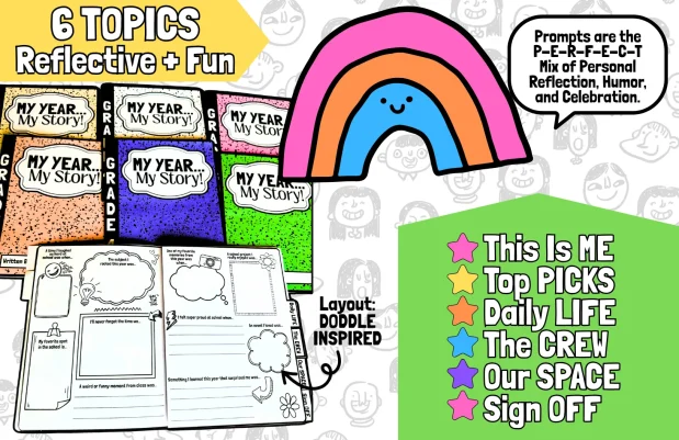 End of the Year MEMORY YEARBOOK Writing Prompts Template Project ...