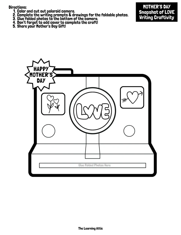 Mothers Day Craft | Polaroid Camera Writing Prompts Foldable Card ...