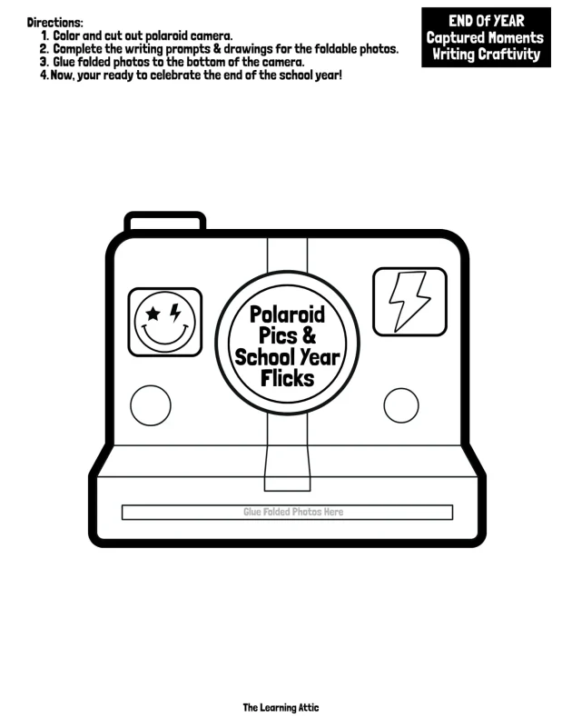 End of Year Memories Craft Writing Prompts Template Project Polaroid ...