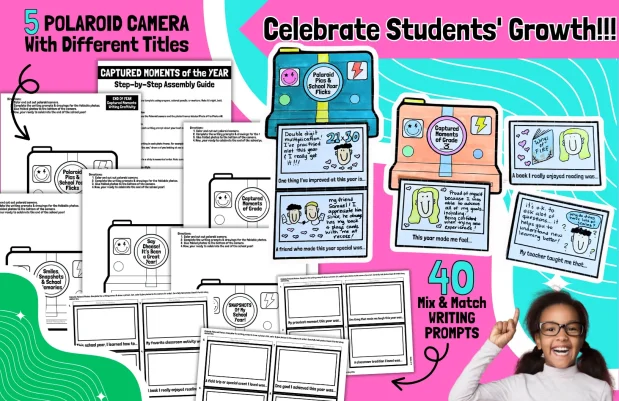 End of Year Memories Craft Writing Prompts Template Project Polaroid ...