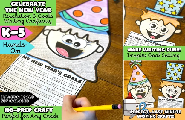 New Years Craft New Year's Resolution Goals Writing Craftivity Bulletin ...