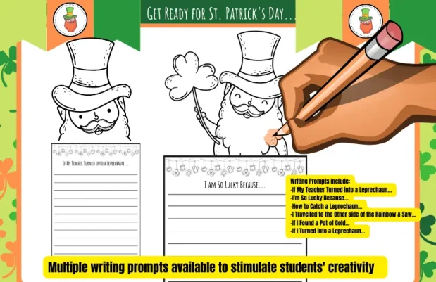 St. Patrick's Day Creative Writing 'Craftivity' + Bulletin Board Decor ...